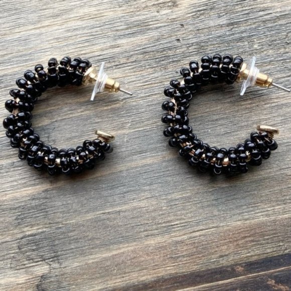 Alquimia | Jewelry | Gold And Black Rice Beaded Chunky Hoopsmanifesting ...